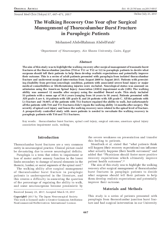 (PDF) The Walking Recovery One Year after Surgical Management of ...