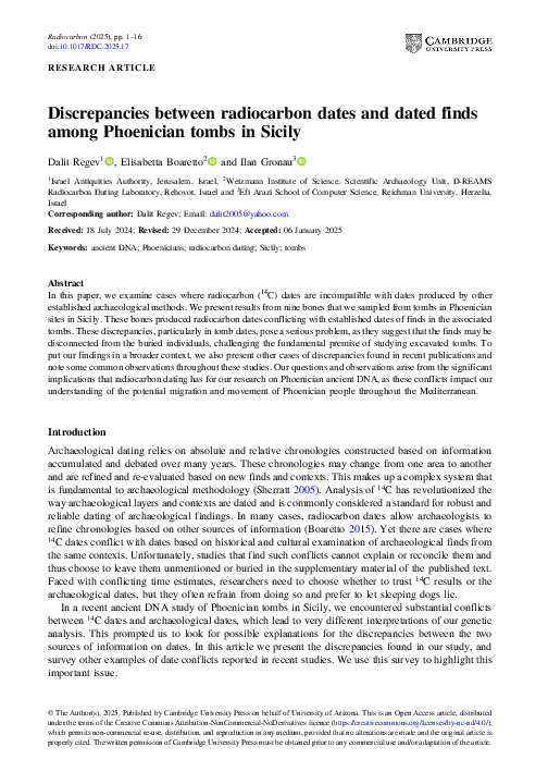 (PDF) Discrepancies between radiocarbon dates and dated finds among ...