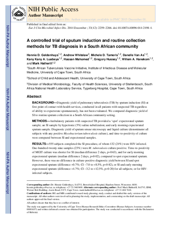 (PDF) A controlled trial of sputum induction and routine collection ...