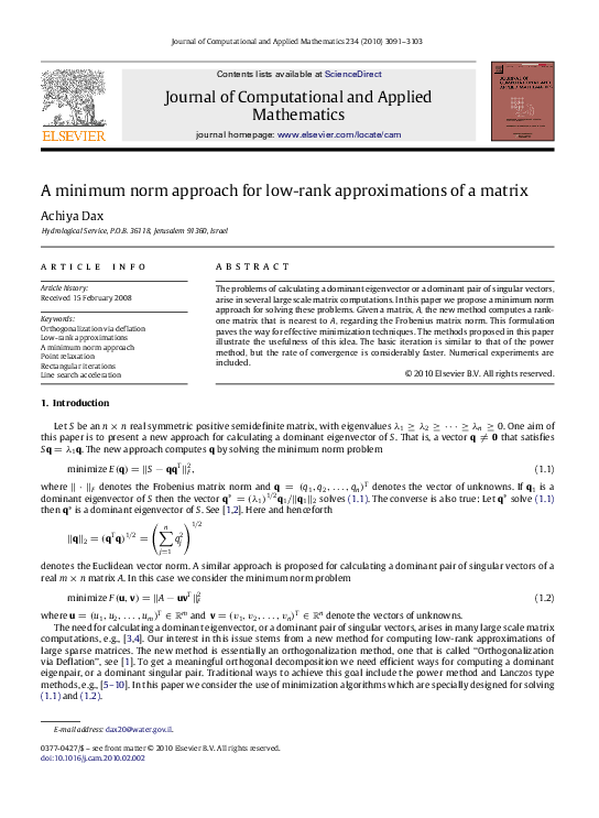 (PDF) A minimum norm approach for low-rank approximations of a matrix