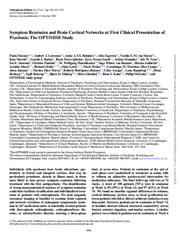 (PDF) Symptom Remission and Brain Cortical Networks at First Clinical ...