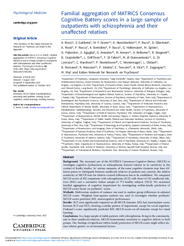 (PDF) Familial aggregation of MATRICS Consensus Cognitive Battery ...