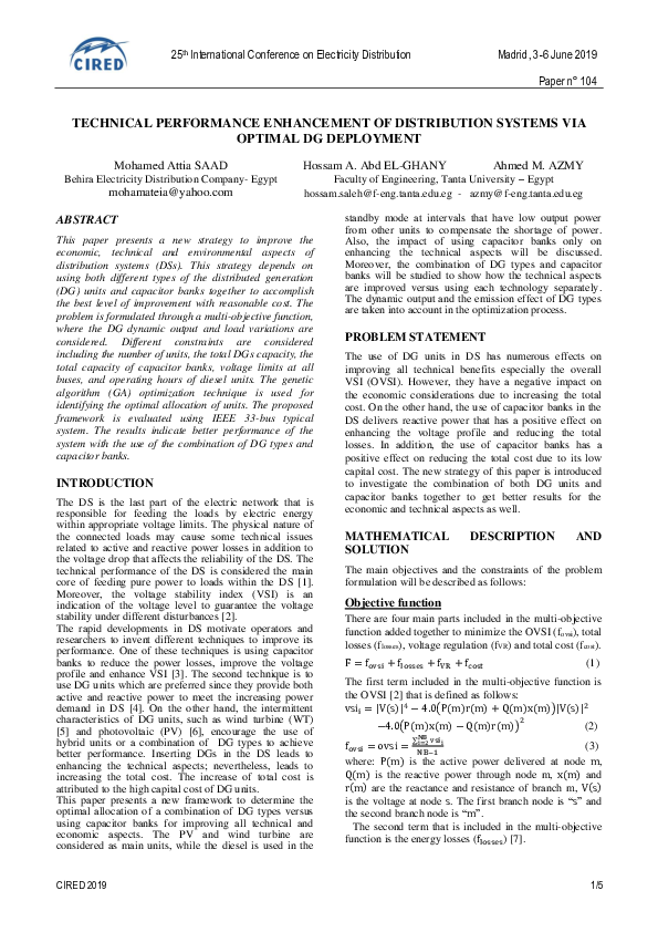 (PDF) Technical Performance Enhancement of Distribution Systems via ...