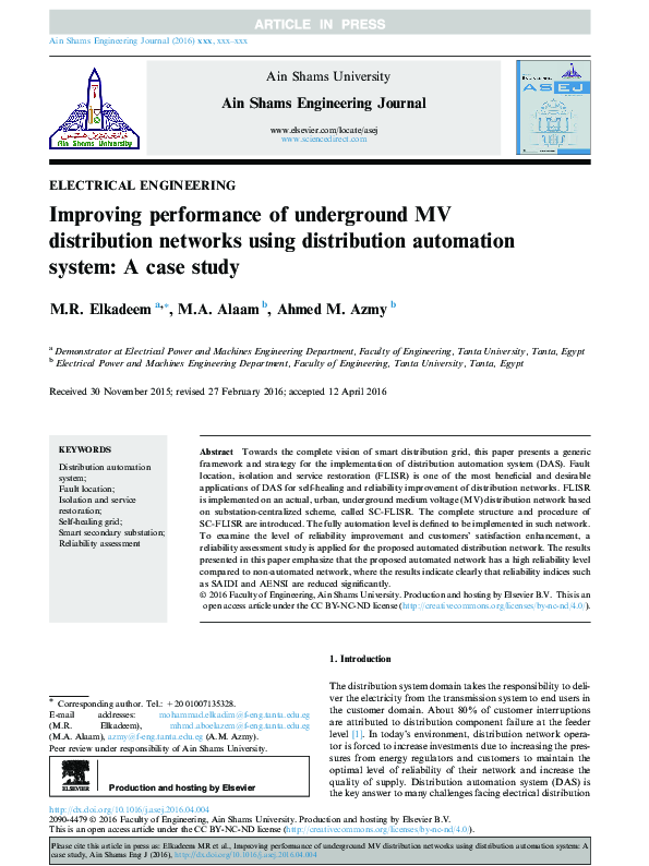 (PDF) Improving performance of underground MV distribution networks ...