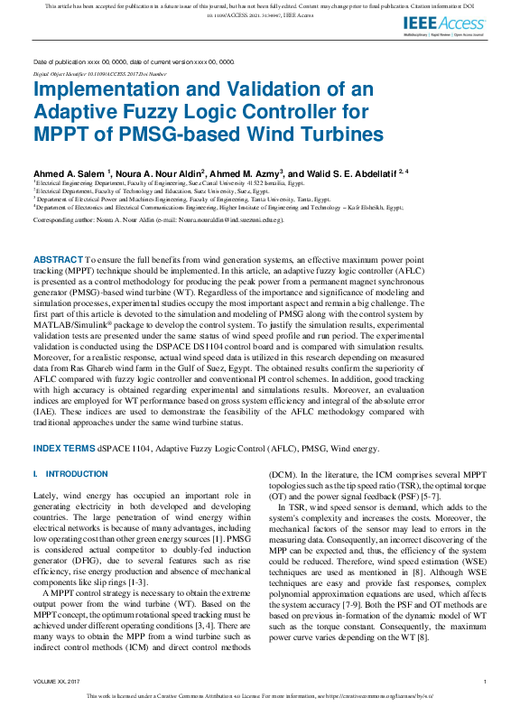 (PDF) Implementation and Validation of an Adaptive Fuzzy Logic ...