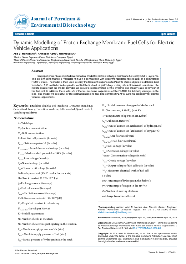 (PDF) Dynamic Modelling of Proton Exchange Membrane Fuel Cells for ...