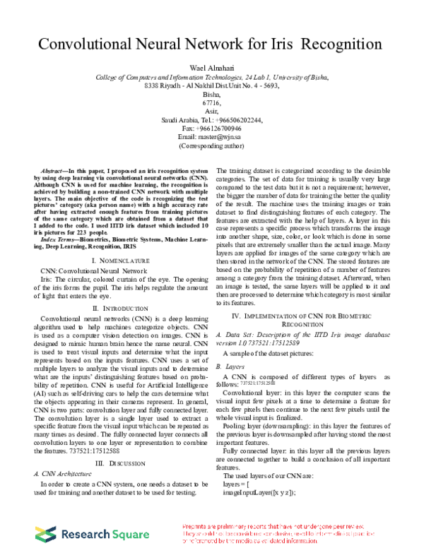 (PDF) Convolutional Neural Network for Iris Recognition
