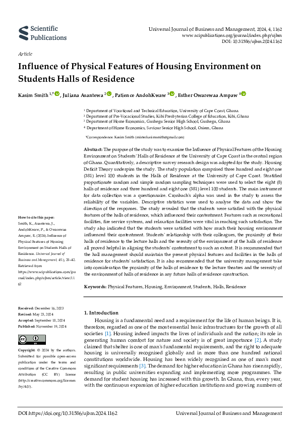 (PDF) Influence of Physical Features of Housing Environment on Students ...
