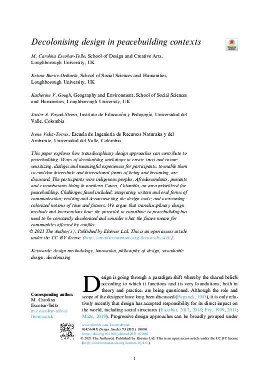 (PDF) Decolonising design in peacebuilding contexts