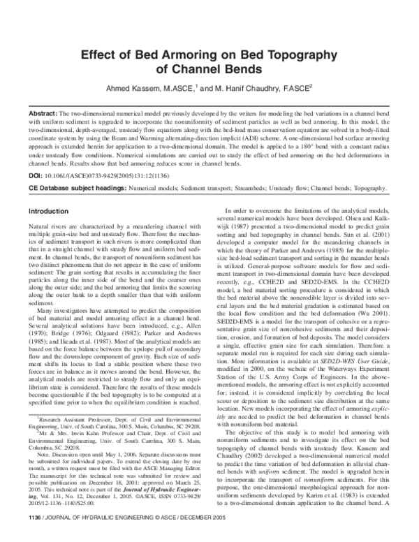 (PDF) Effect of Bed Armoring on Bed Topography of Channel Bends