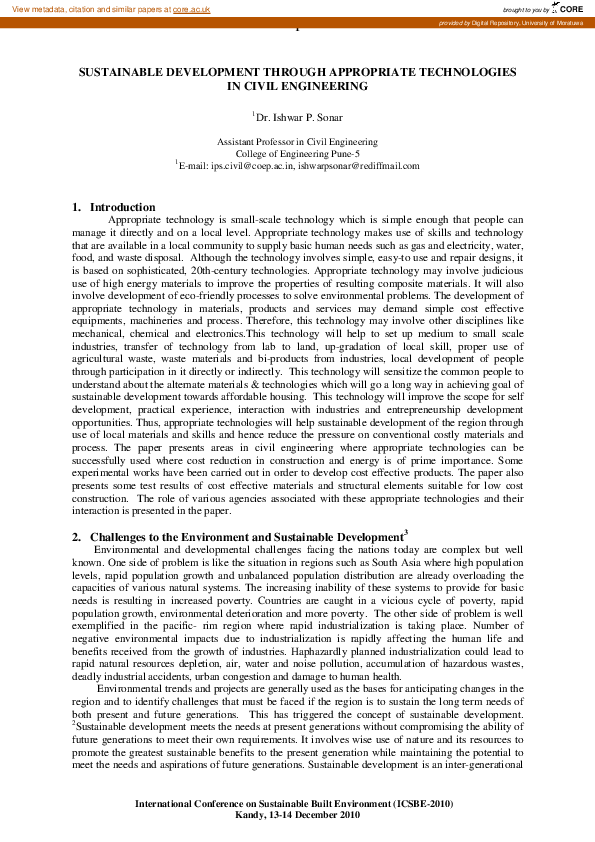 (PDF) Sustainable development through appropriate technologies in civil ...