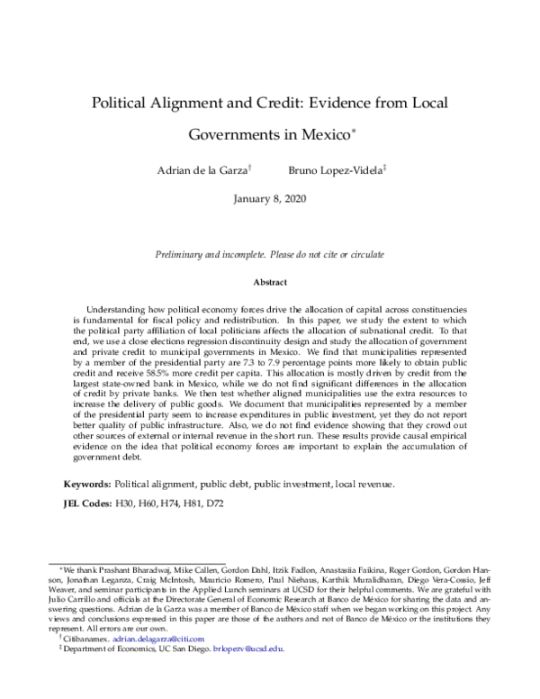 (PDF) Political Alignment and Credit: Evidence from Local Governments ...