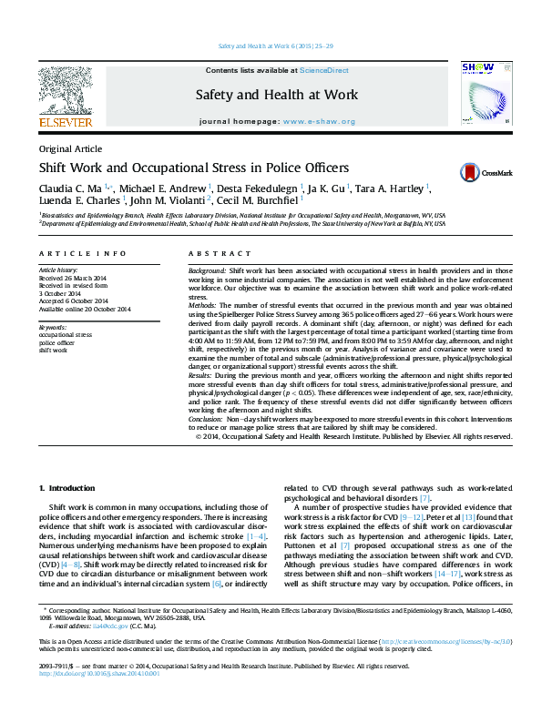 (PDF) Shift Work and Occupational Stress in Police Officers