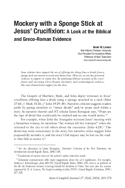 (PDF) Mockery with a Sponge Stick at Jesus' Crucifixion: A Look at the ...