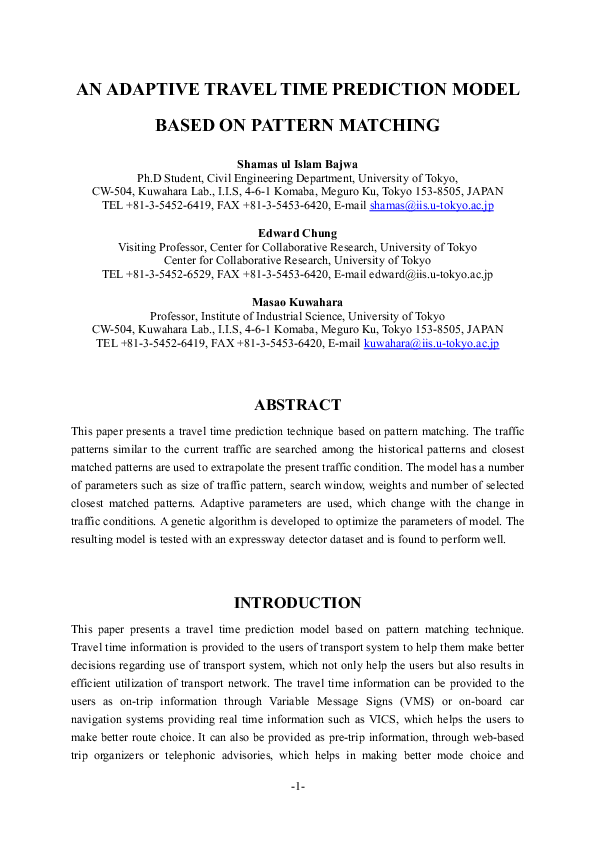 (PDF) 1-AN Adaptive Travel Time Prediction Model Based on Pattern Matching