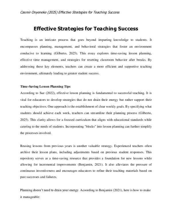 (PDF) Effective Strategies for Teaching Success