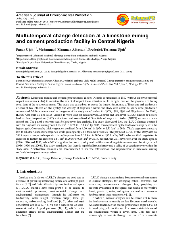 (PDF) Multi-Temporal Change Detection at a Limestone Mining and Cement Production Facility in ...