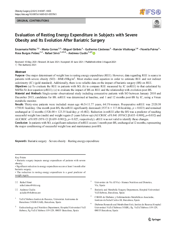 (PDF) Evaluation of Resting Energy Expenditure in Subjects with Severe ...