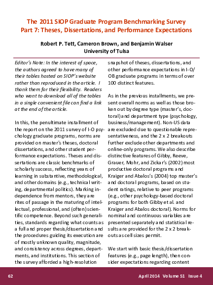 (PDF) The 2011 SIOP graduate program benchmarking survey Part 6: Assistantships, fellowships ...