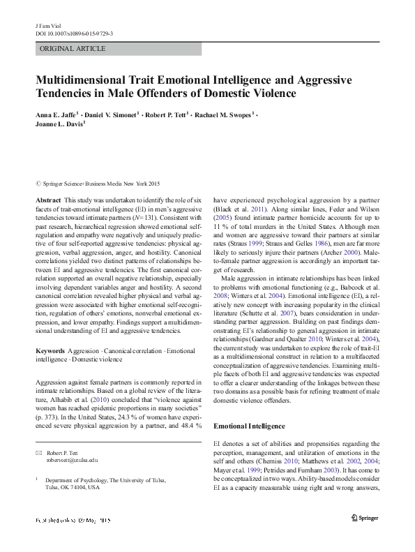 (PDF) Multidimensional Trait Emotional Intelligence and Aggressive ...