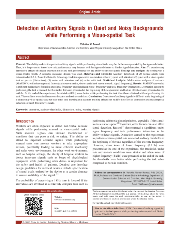 (PDF) Detection of auditory signals in quiet and noisy backgrounds ...