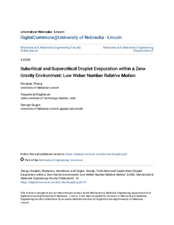 (PDF) Subcritical and supercritical droplet evaporation within a zero ...