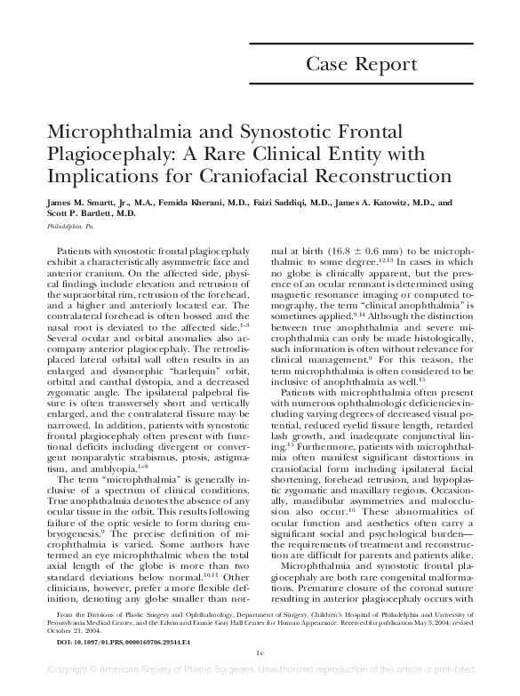 (PDF) Microphthalmia and Synostotic Frontal Plagiocephaly: A Rare ...