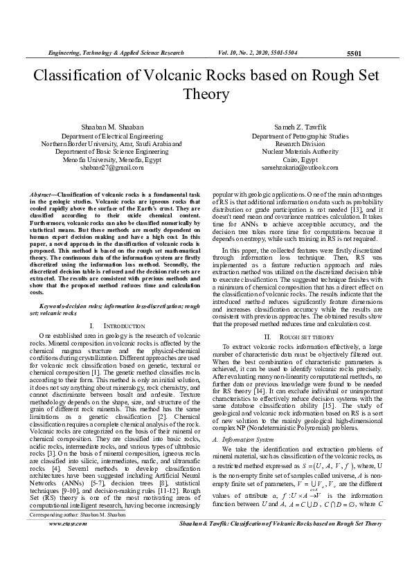 (PDF) Classification of Volcanic Rocks based on Rough Set Theory