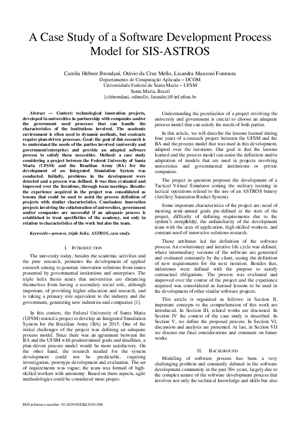 (PDF) A Case Study of a Software Development Process Model for SIS-ASTROS