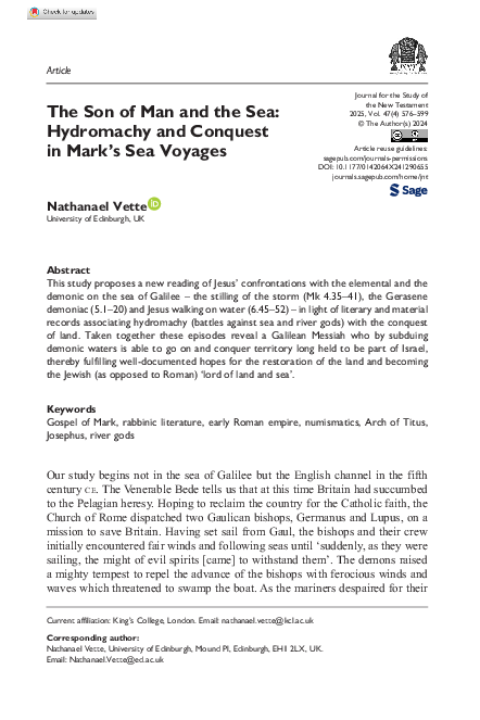 (PDF) The Son of Man and the Sea: Hydromachy and Conquest in Mark's Sea ...
