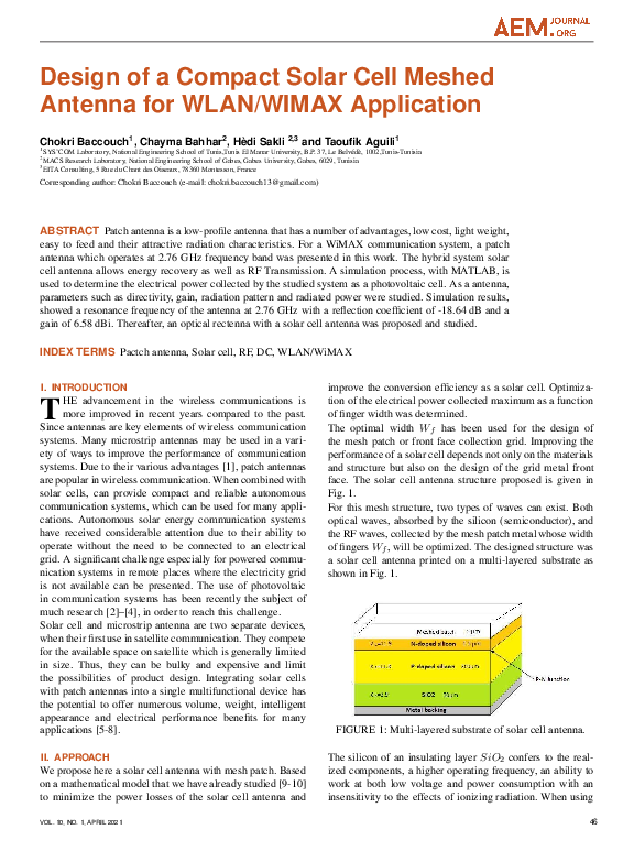 (PDF) Design of a Compact Solar Cell Meshed Antenna for WLAN/WIMAX ...