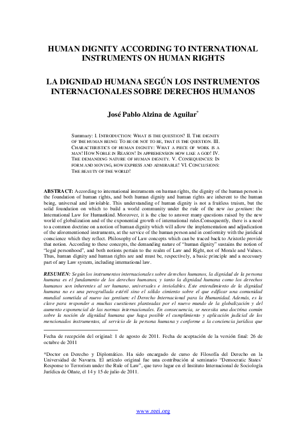 (PDF) Human dignity according to international instruments on human rights