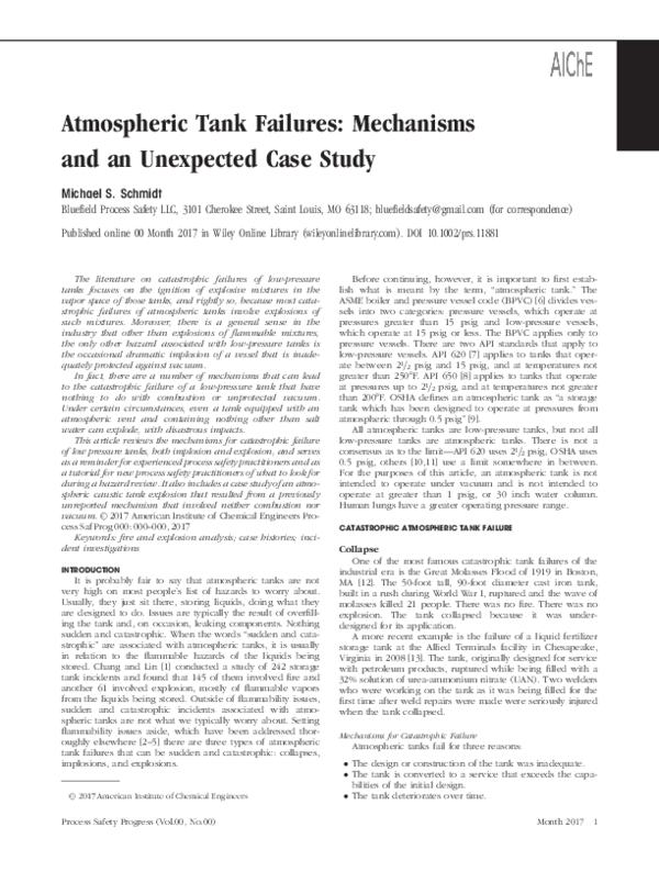 (PDF) Atmospheric tank failures: Mechanisms and an unexpected case study