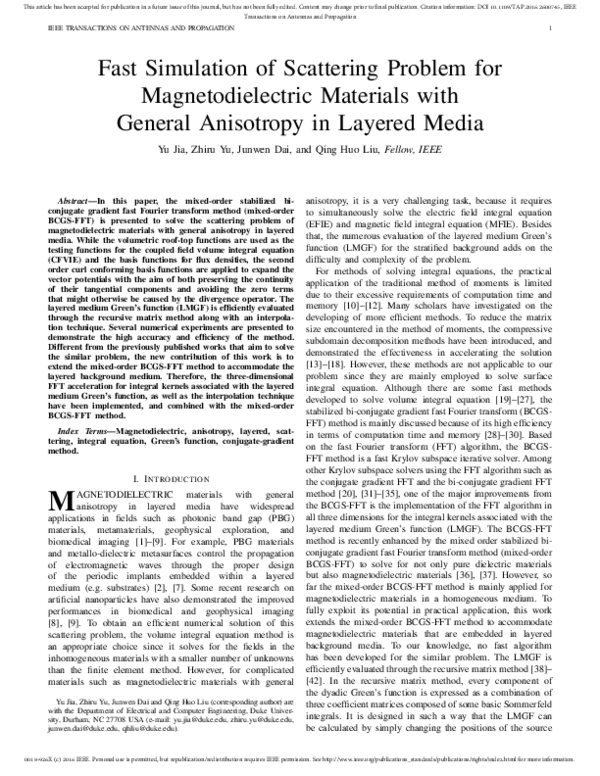 (PDF) Fast Simulation of Scattering Problem for Magnetodielectric Materials With General ...