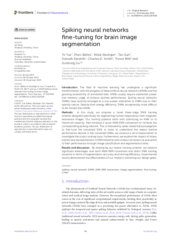 (PDF) Spiking neural networks fine-tuning for brain image segmentation