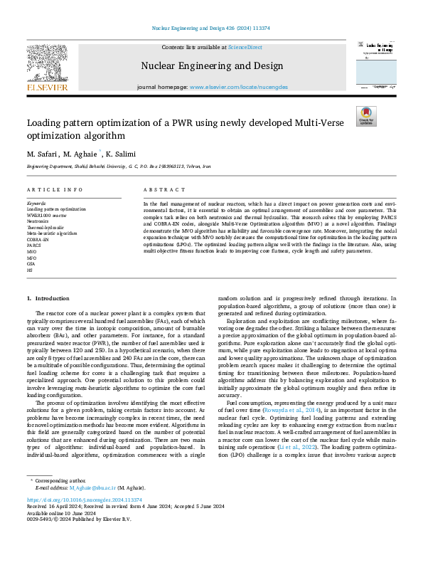 (PDF) Loading pattern optimization of a PWR using newly developed Multi-Verse optimization algorithm