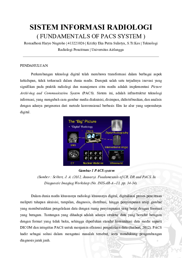 (PDF) SISTEM INFORMASI RADIOLOGI ( FUNDAMENTALS OF PACS SYSTEM )