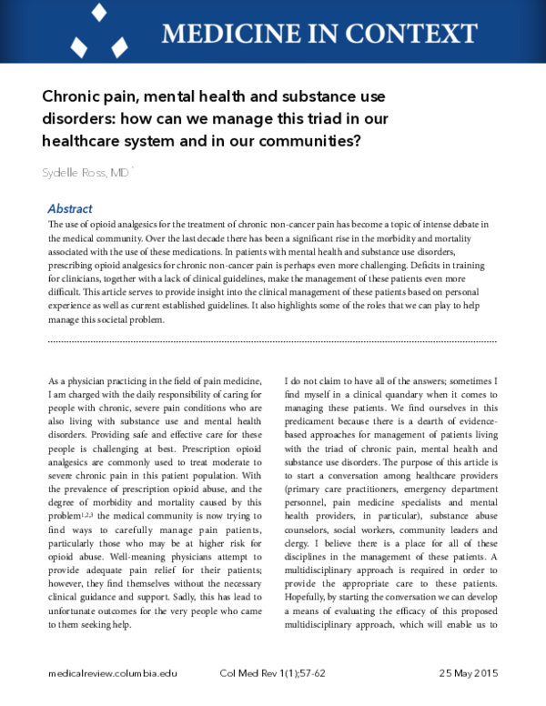 (PDF) Chronic pain, mental health and substance use disorders: How can ...