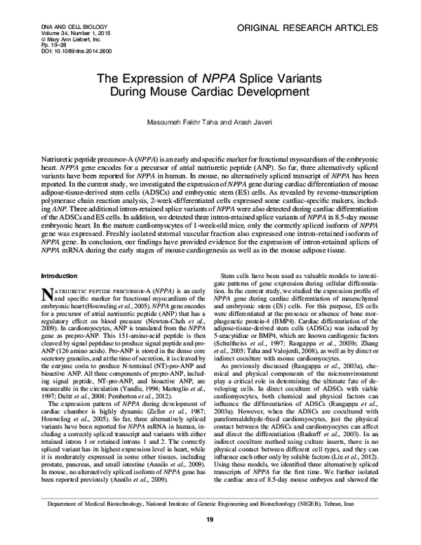 (PDF) The Expression of NPPA Splice Variants During Mouse Cardiac ...