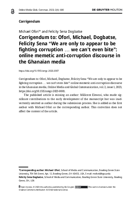 (PDF) Corrigendum to: Ofori, Michael, Dogbatse, Felicity Sena “We are ...