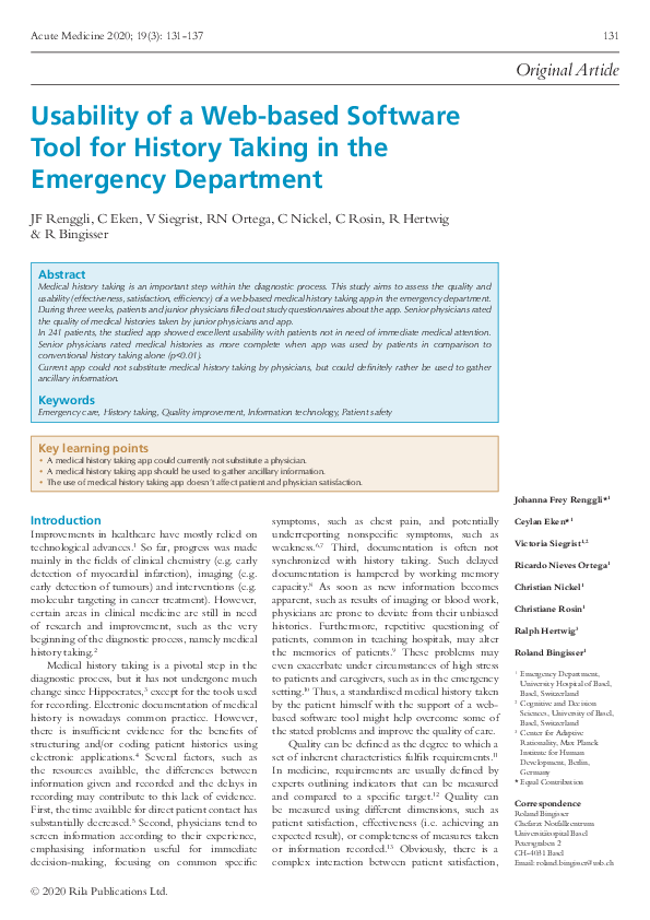 (PDF) Usability of a Web-based Software Tool for History Taking in the ...