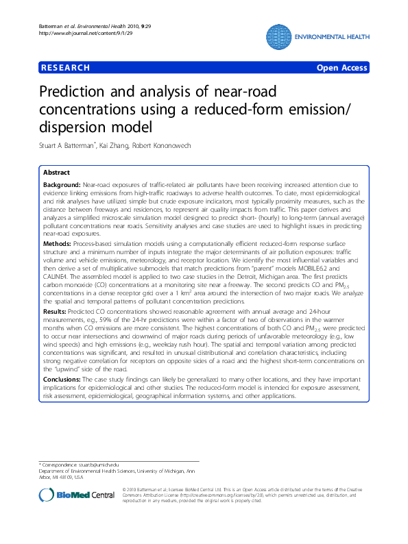 (PDF) Prediction and analysis of near-road concentrations using a ...