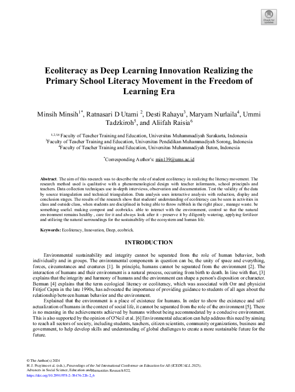 (PDF) Ecoliteracy as Deep Learning Innovation Realizing the Primary School Literacy Movement in ...