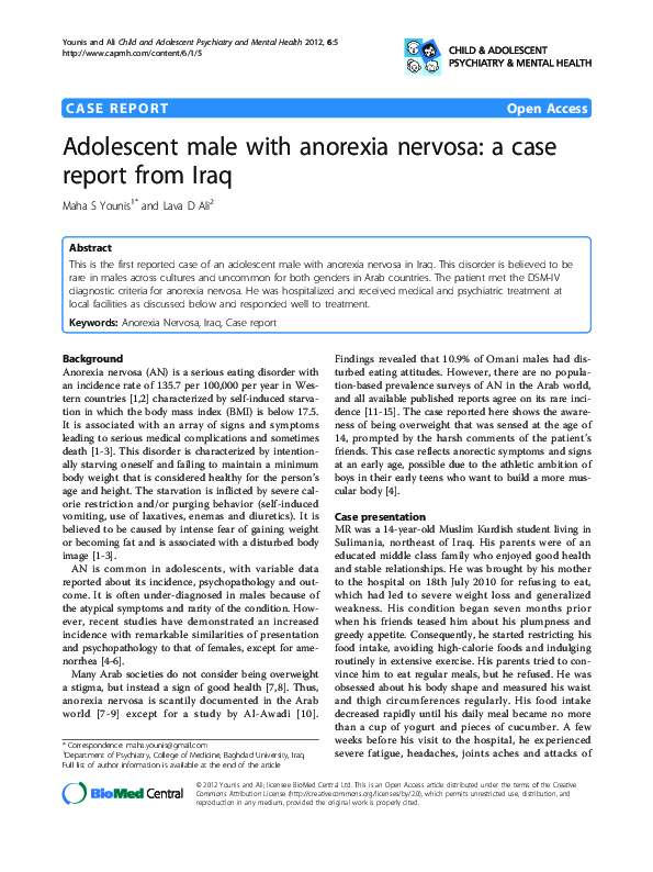 (PDF) Adolescent male with anorexia nervosa: a case report from Iraq