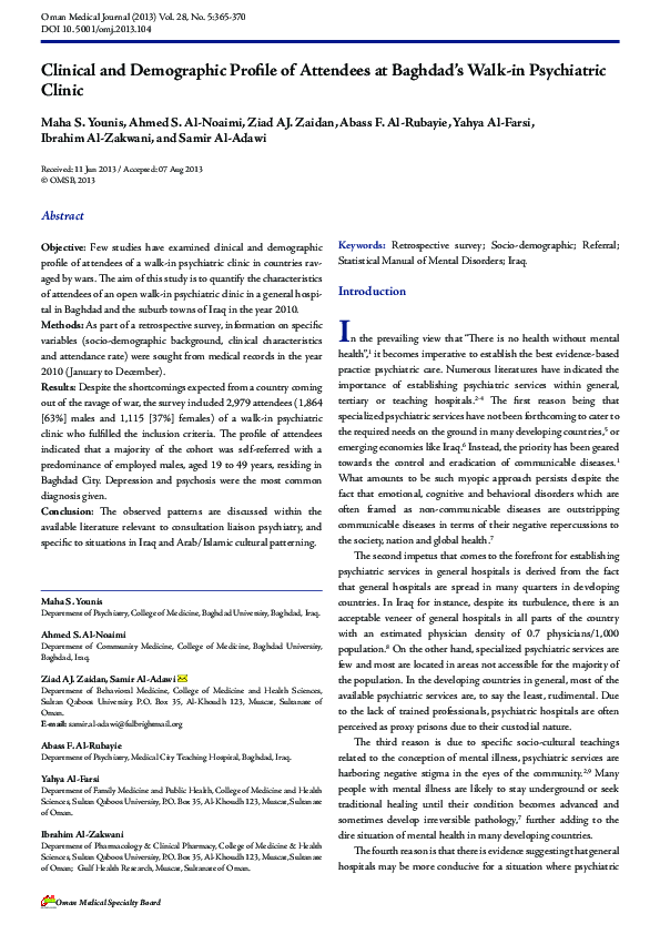 (PDF) Clinical and Demographic Profile of Attendees at Baghdad’s Walk ...