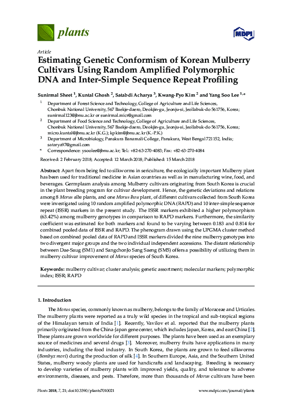 (PDF) Estimating Genetic Conformism of Korean Mulberry Cultivars Using ...