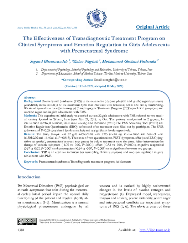 (PDF) The Effectiveness of Transdiagnostic Treatment Program on Clinical Symptoms and Emotion ...