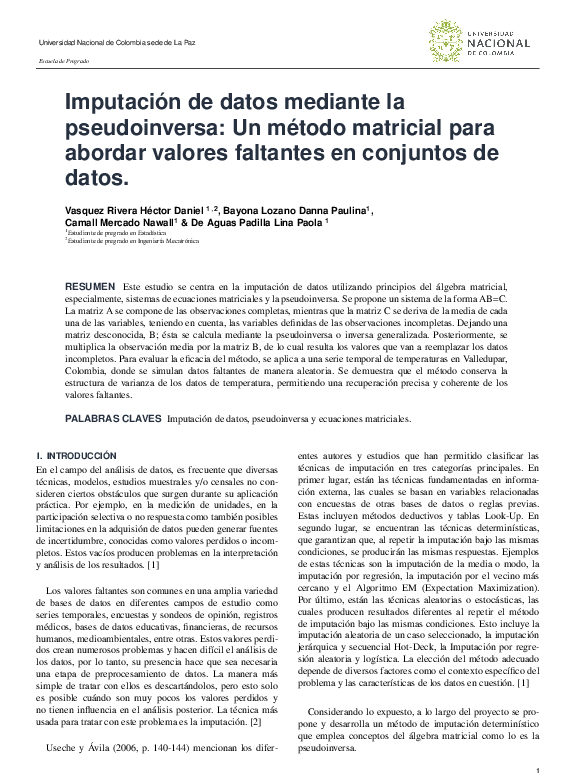 (PDF) Imputación de datos mediante la pseudoinversa: Un método ...