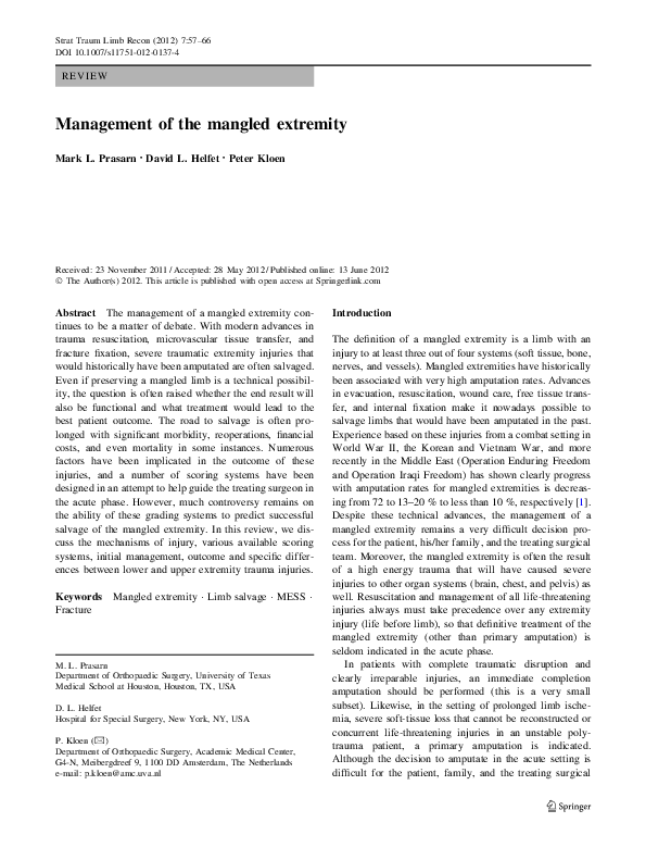 (PDF) Management of the mangled extremity
