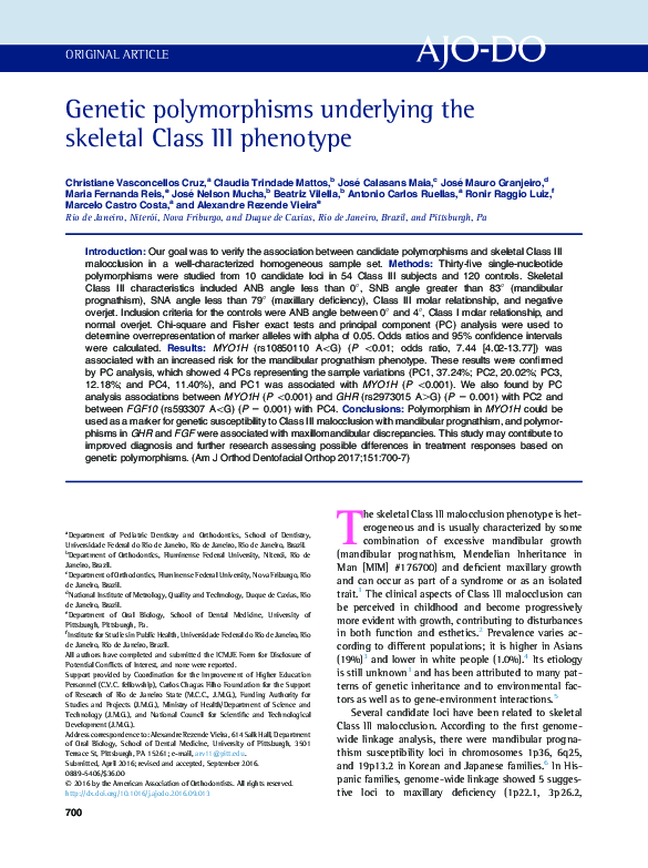 (PDF) Genetic polymorphisms underlying the skeletal Class III phenotype
